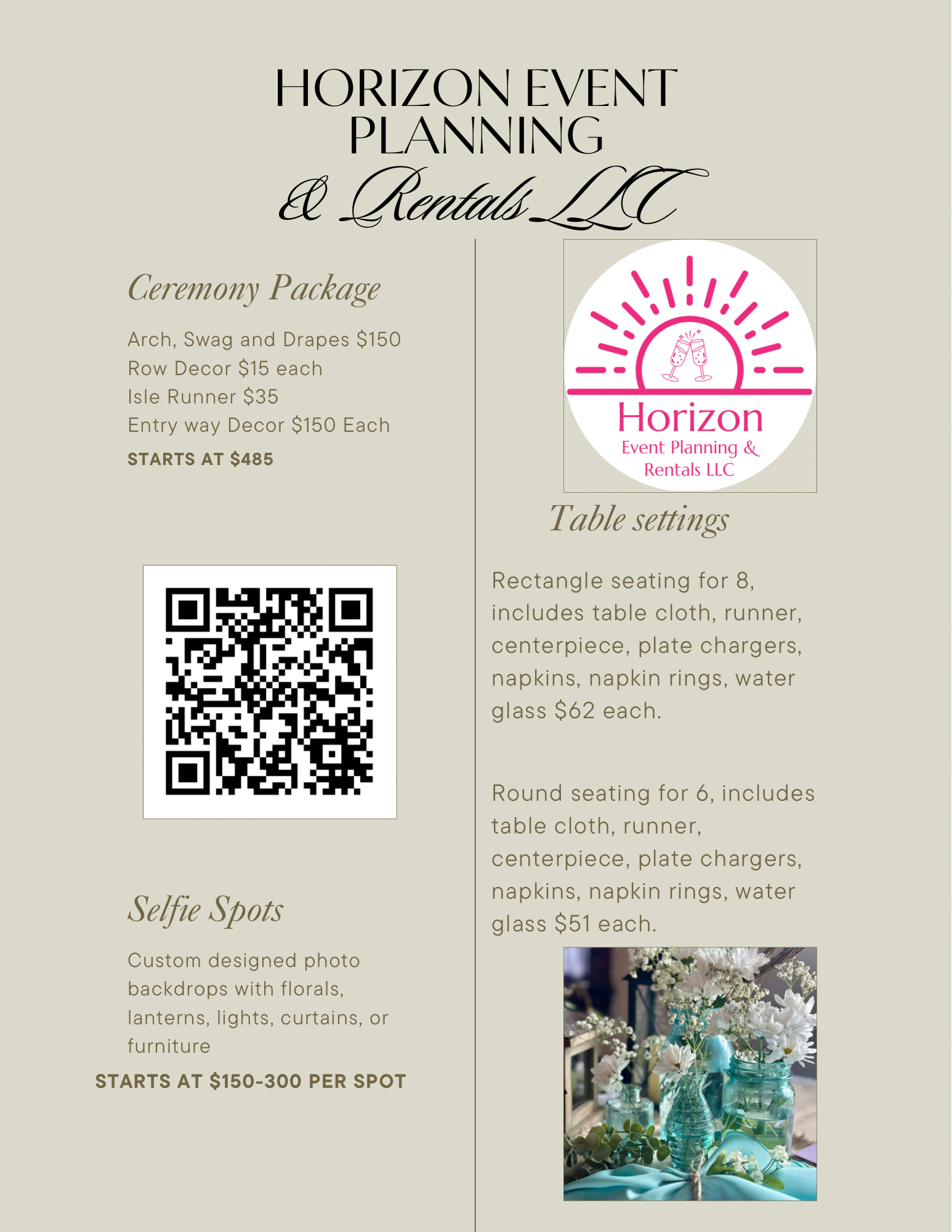 Package Pricing! – Horizon Event Planning & Rentals LLC